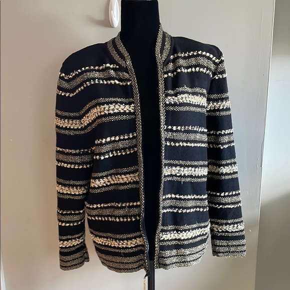alnoral | Jackets & Coats | Vintage Black And Gold Zip Up Cardigan Sz M ...